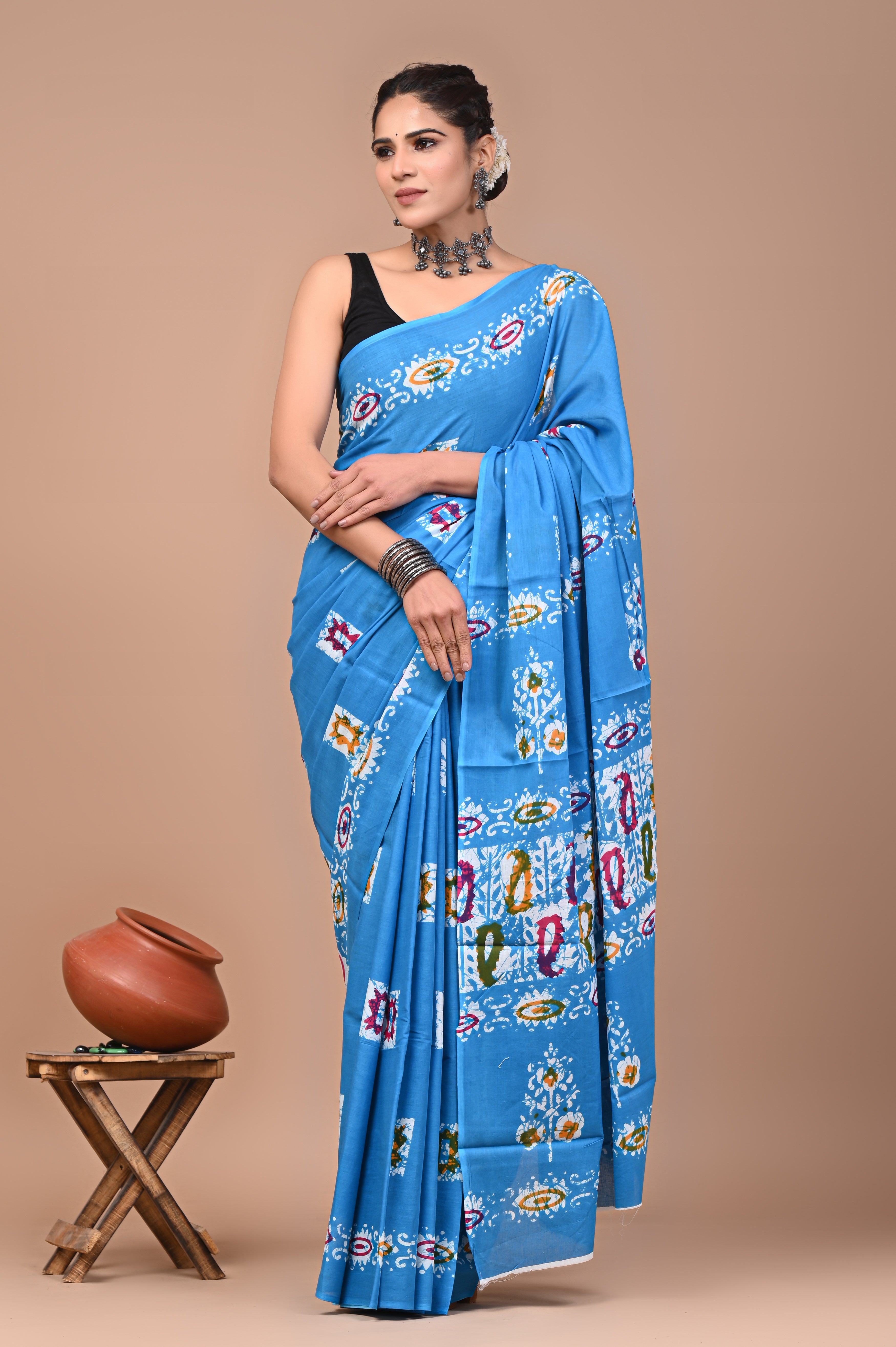 Printed Pure Cotton Mulmul Saree With Blouse – Jaipuria Apparels
